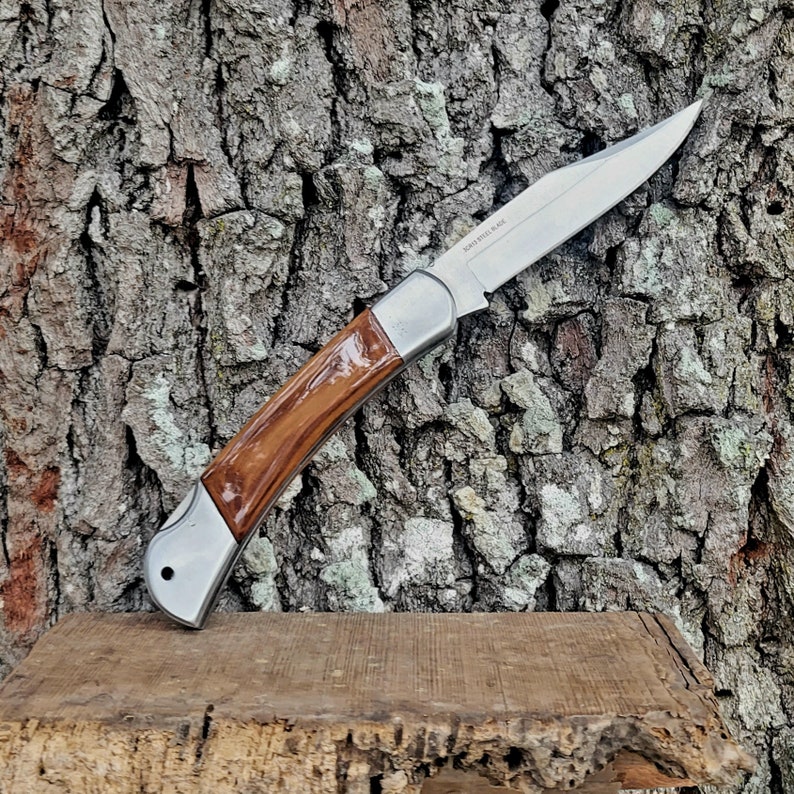 Classic Lockback Knife With Cypress Wood Handle, Custom Lock-back ...