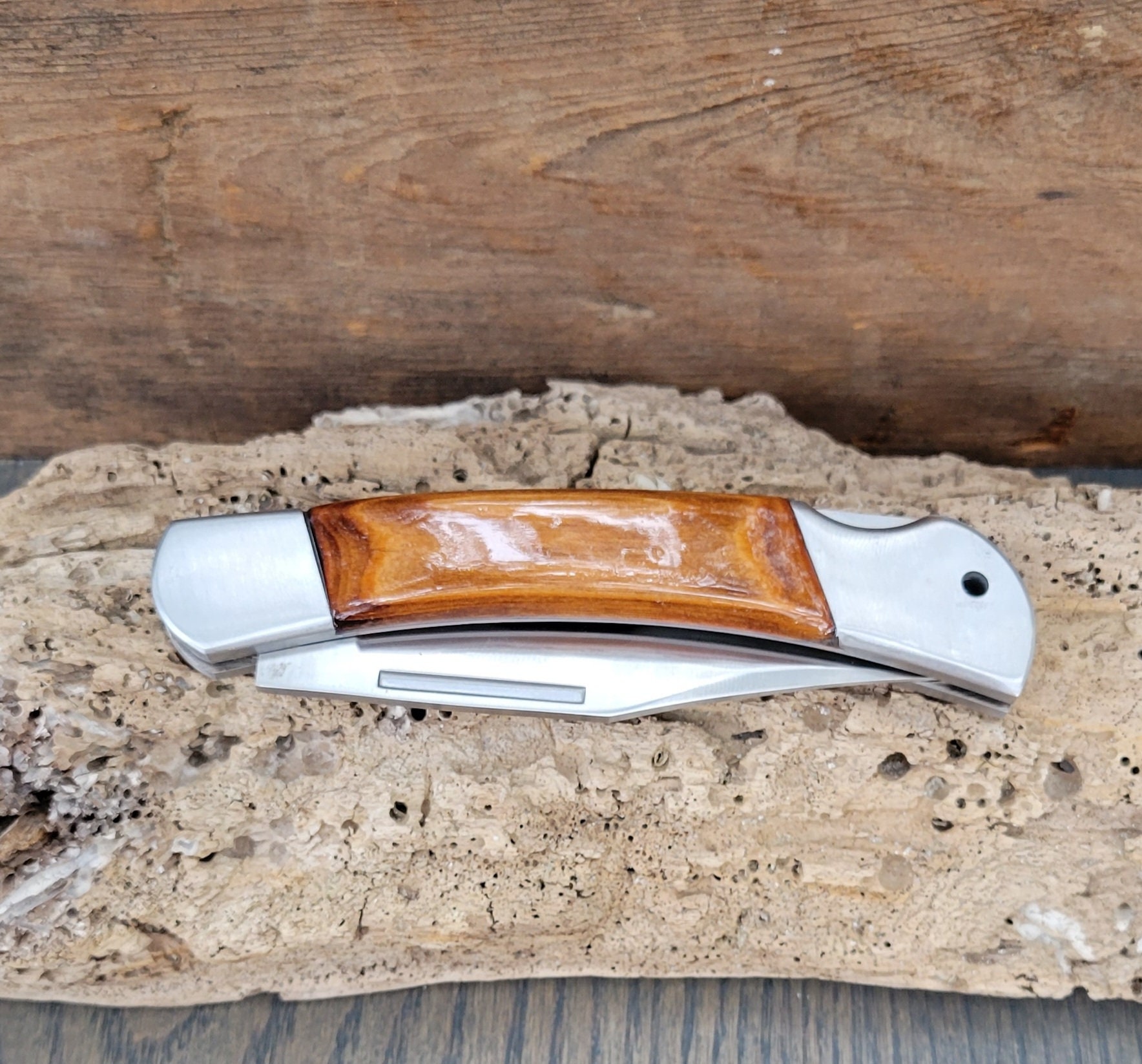 Classic Lockback Knife With Cypress Wood Handle, Custom Lock-back ...