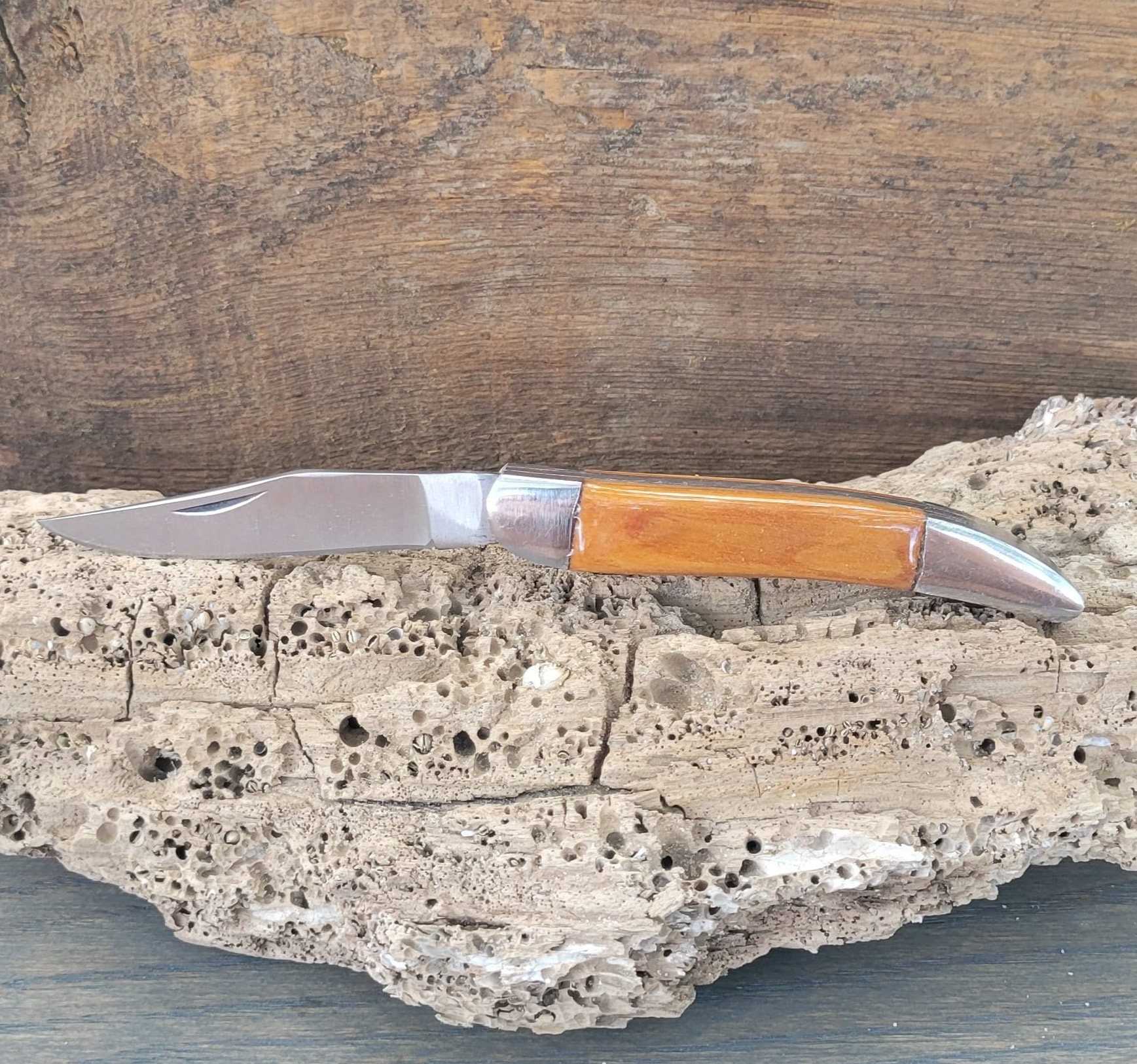 Texas Toothpick Case Style Pocket Knife, Reclaimed Cypress Wood, Lock ...