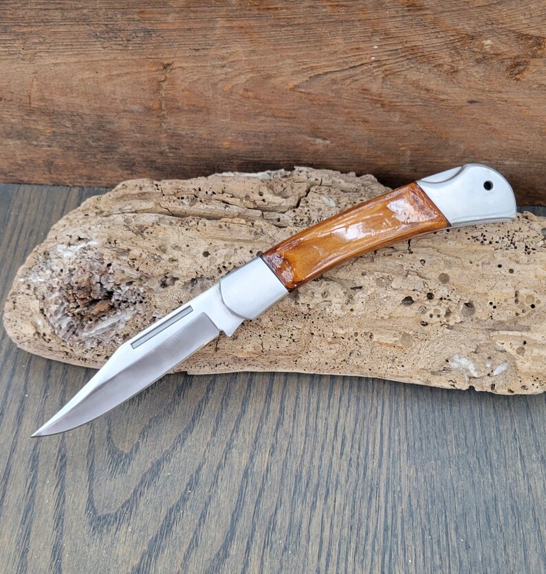 Classic Lockback Knife With Cypress Wood Handle, Custom Lock-back ...