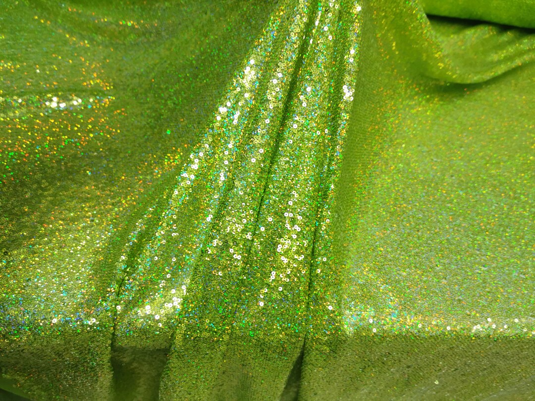 Lime Green Iridescent 3mm Sequins Fabric 130cm Wide 2W Stretch by ...