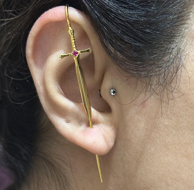 Sterling Silver Sword Ear Cuff Ear Needle Earring Ear Hook Earring ...