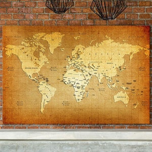 Detailed Old World Map Leather Print/vintage World Map/large World Map ...