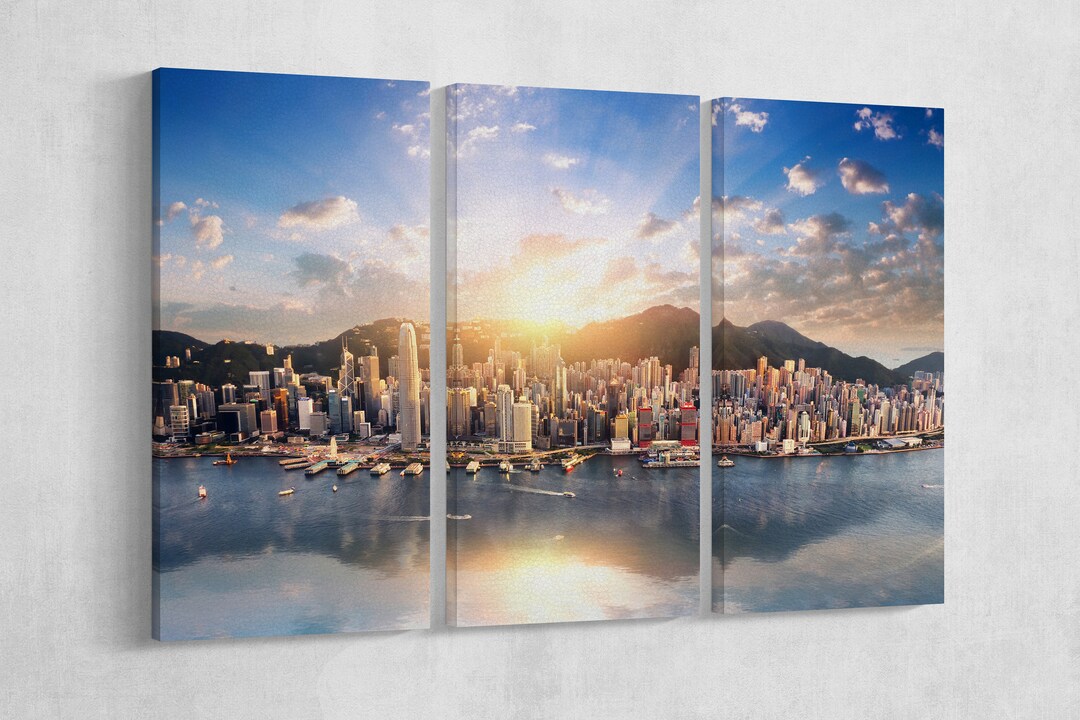 Hong Kong Skyline Leather Wall Art: Multi Panel Print - Etsy