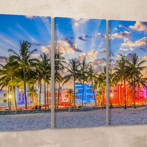 Miami Beach South Beach Sunset in Ocean Drive Canvas Leather Print ...