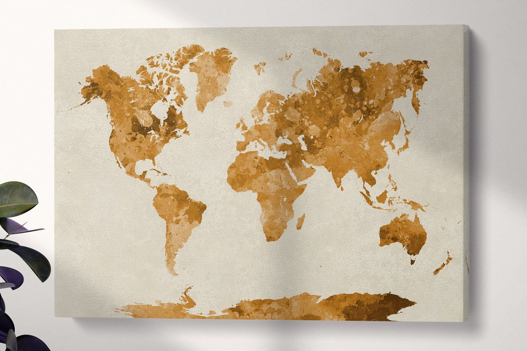 Watercolor World Map Abstract PETA Approved Eco Leather Canvas Travel ...