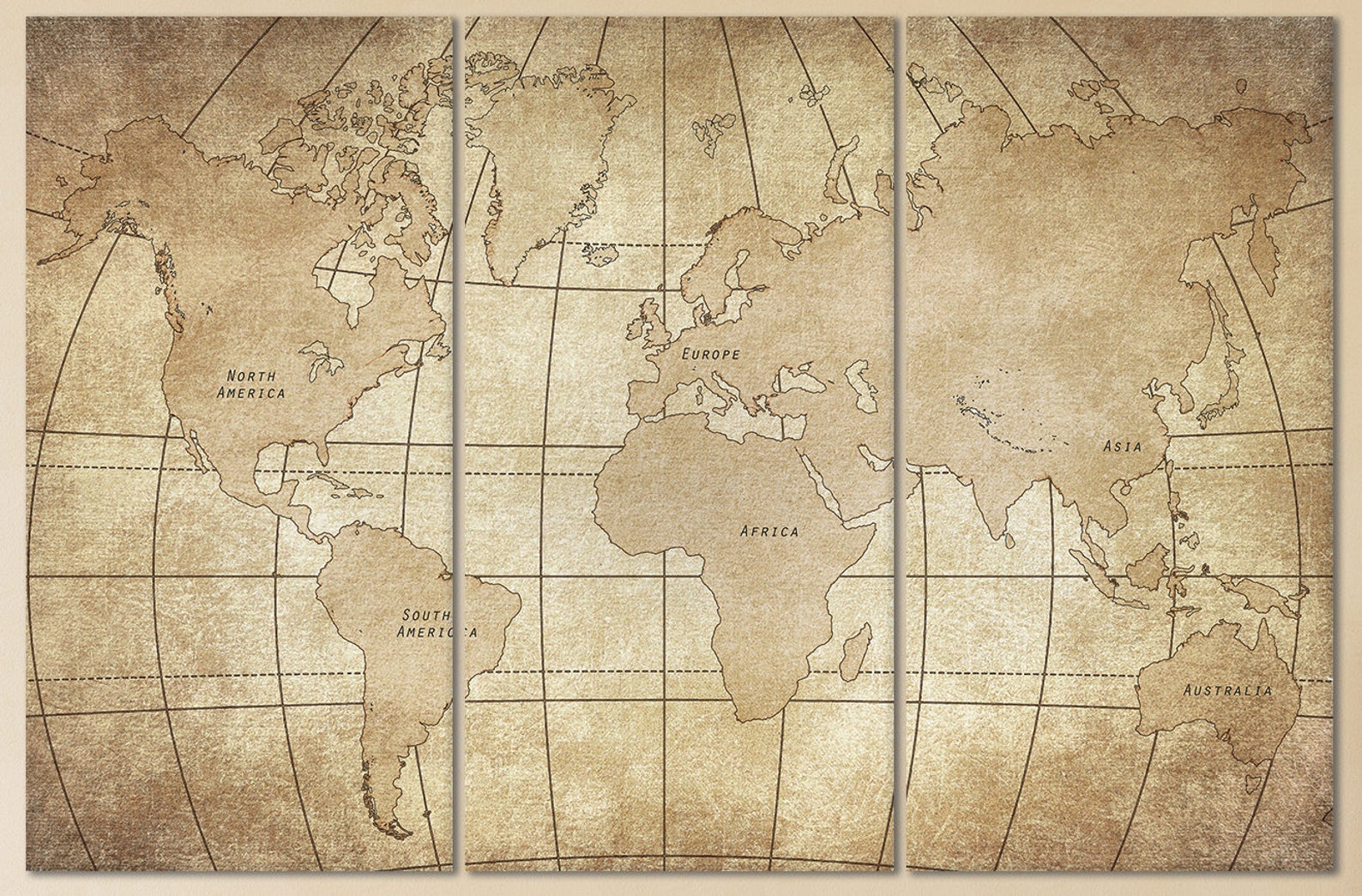 Vintage World Map With Continents Leather Print/multi Panel | Etsy