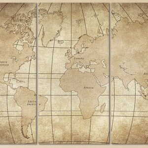 Vintage World Map With Continents Leather Print/multi Panel World Map ...