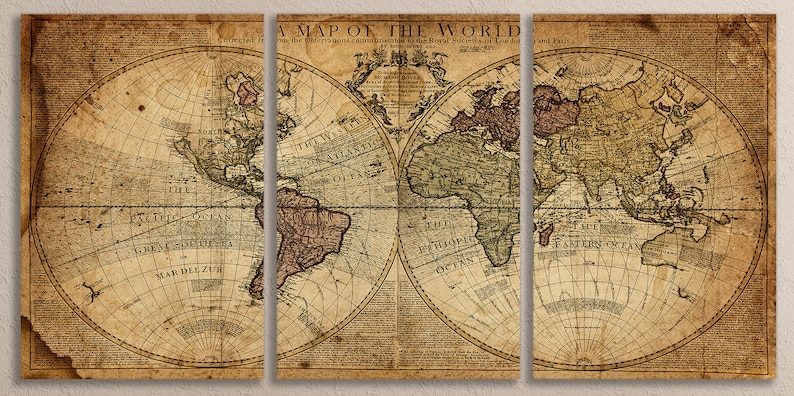 Large Wall Art World Map Leather Print/vintage World Map - Etsy Australia