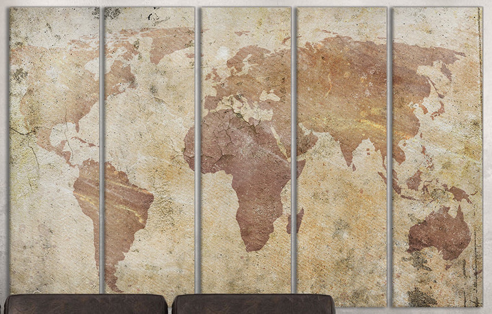 Cracked World Map Leather Print/vintage World Map/wall | Etsy