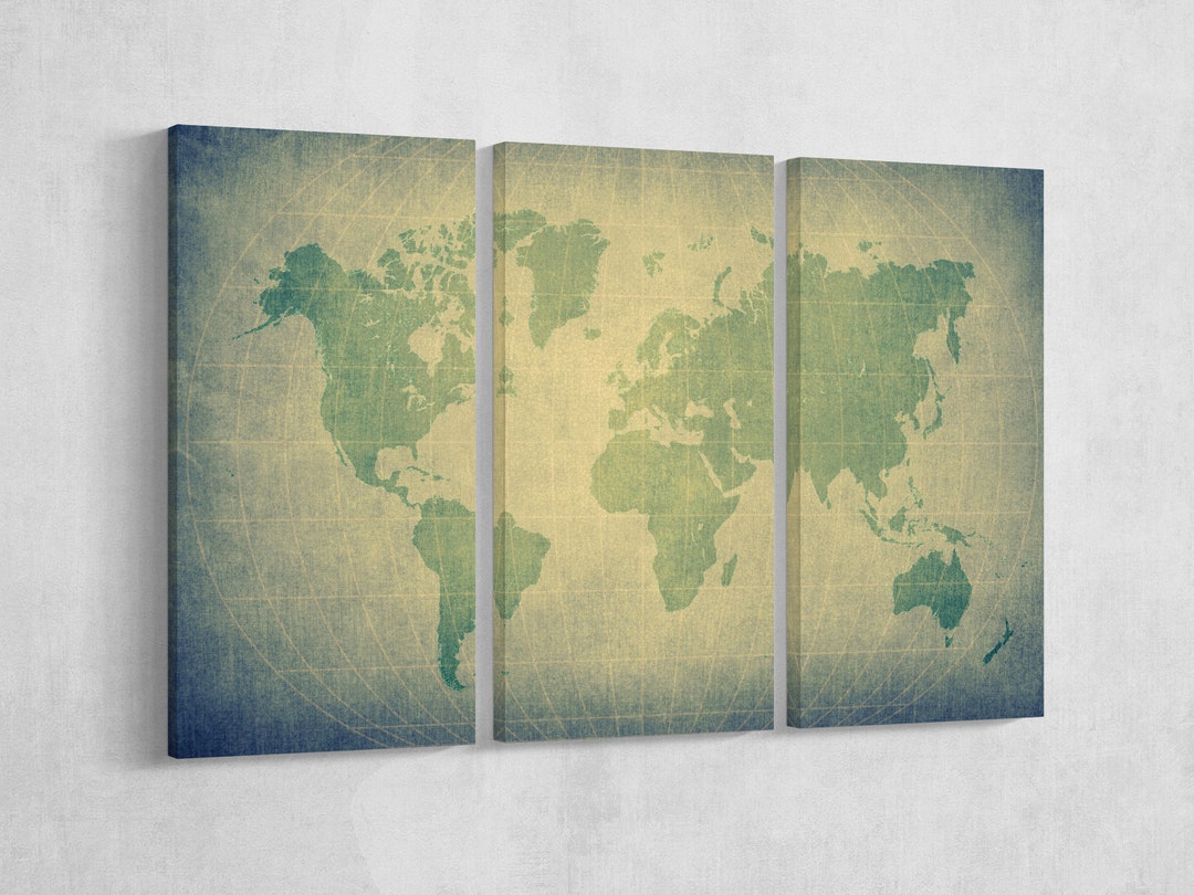 Retro World Map Leather Print/large World Map/multi Pieces World Map ...