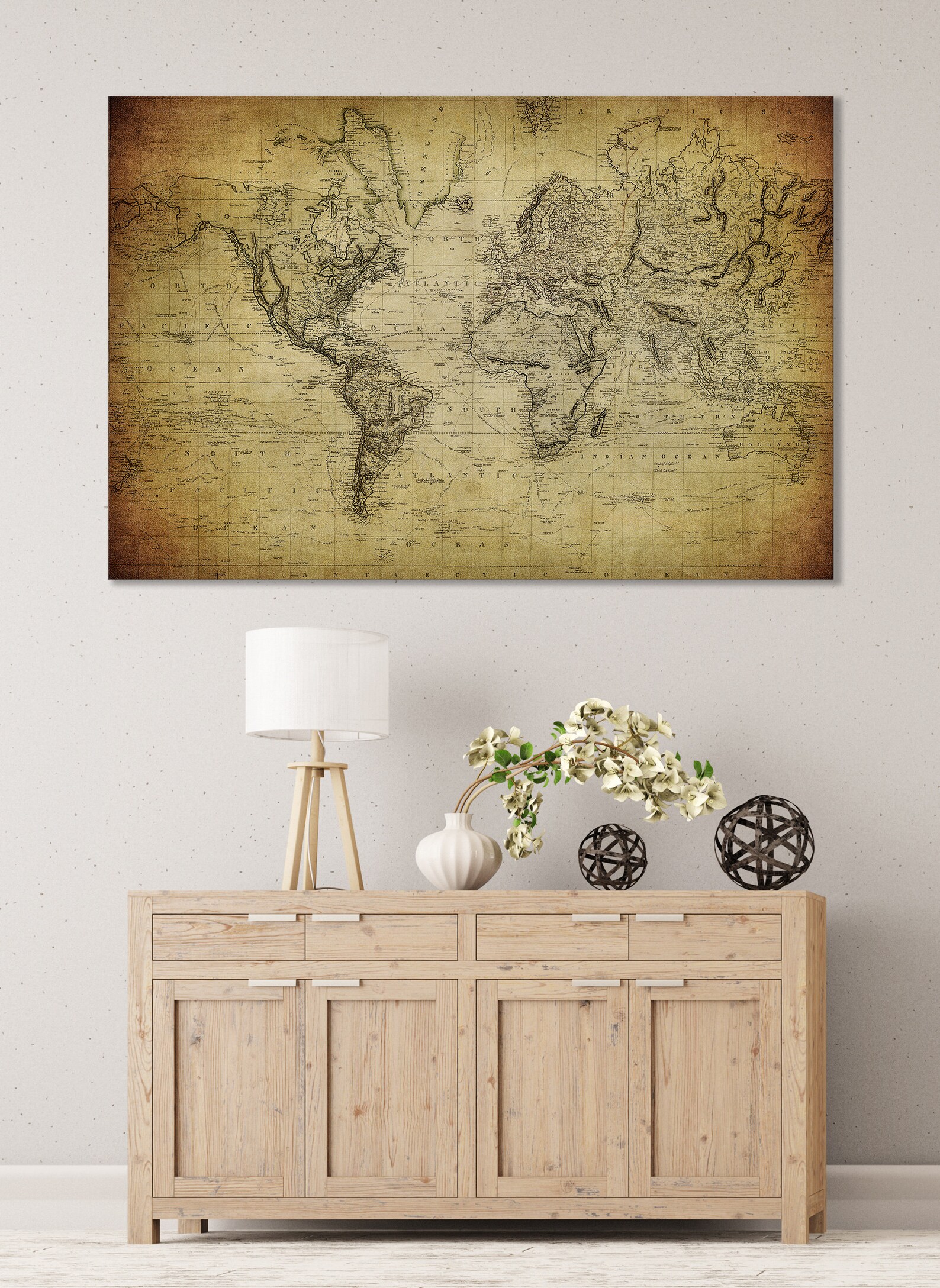 Vintage Map of the World 1814 Wall Art Canvas Eco Leather Print, Made ...