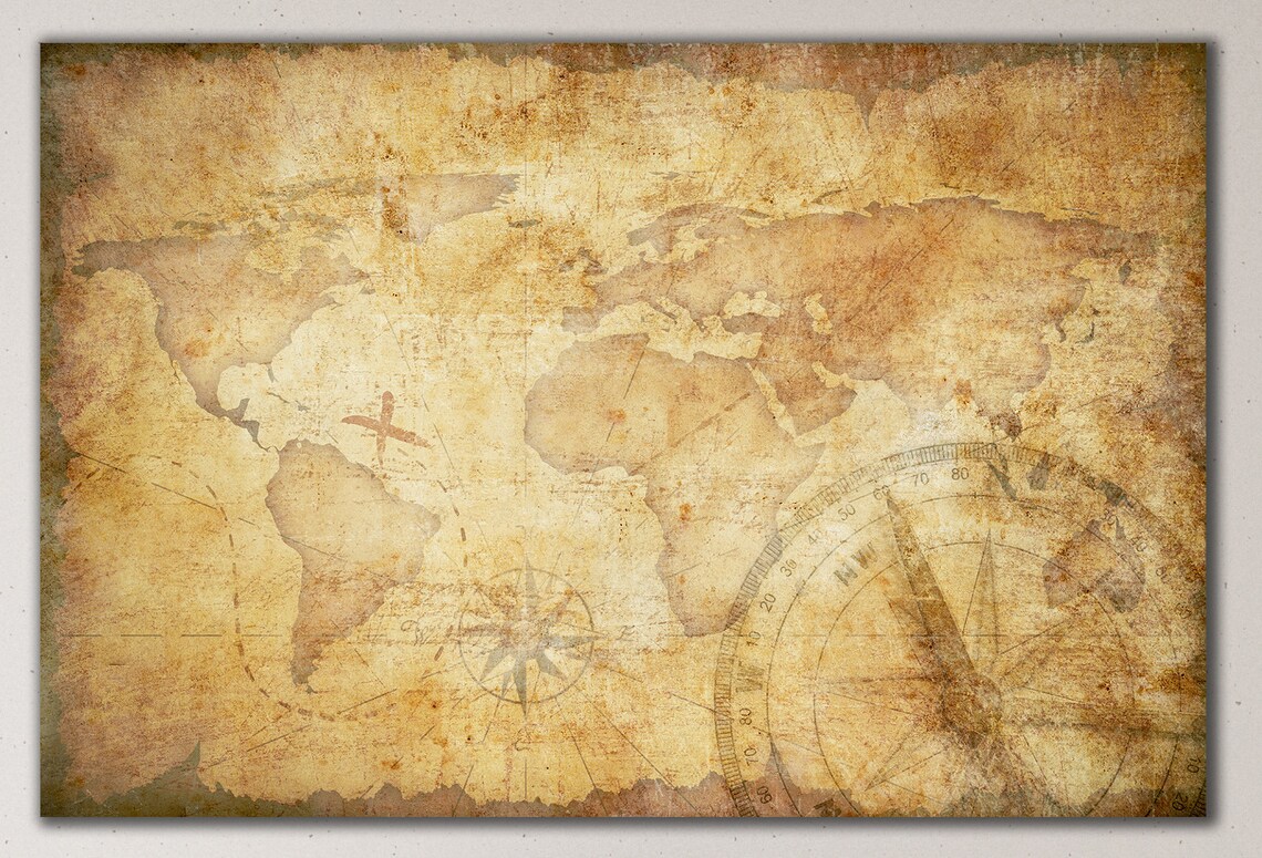 Aged Treasure Map Leather Print/large World Map/extra Large - Etsy