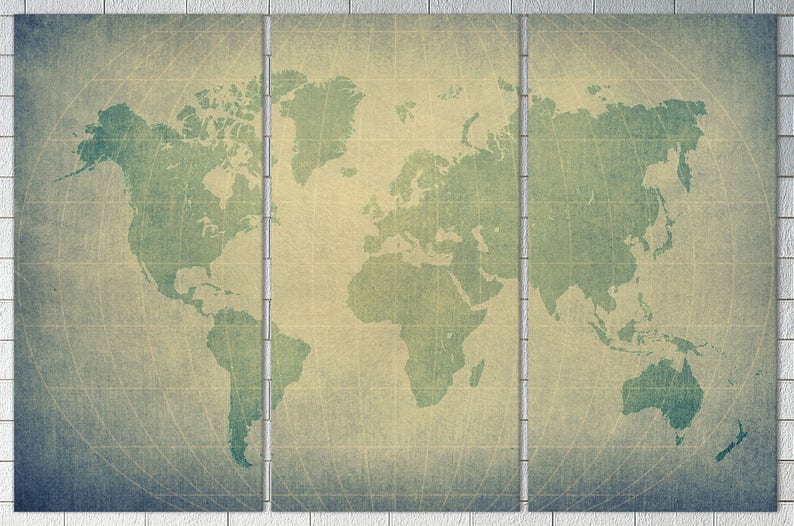 Retro World Map Leather Print/Large World Map/Multi Pieces | Etsy