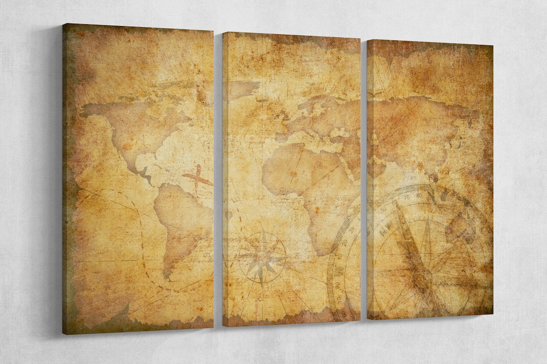 Aged Treasure Map Leather Print/large World Map/extra Large World Map ...
