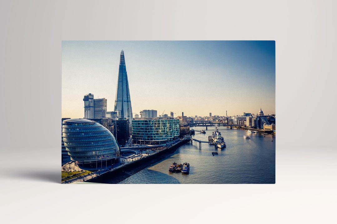 London Skyline the Shard & Thames River Canvas Wall Art Eco Leather ...