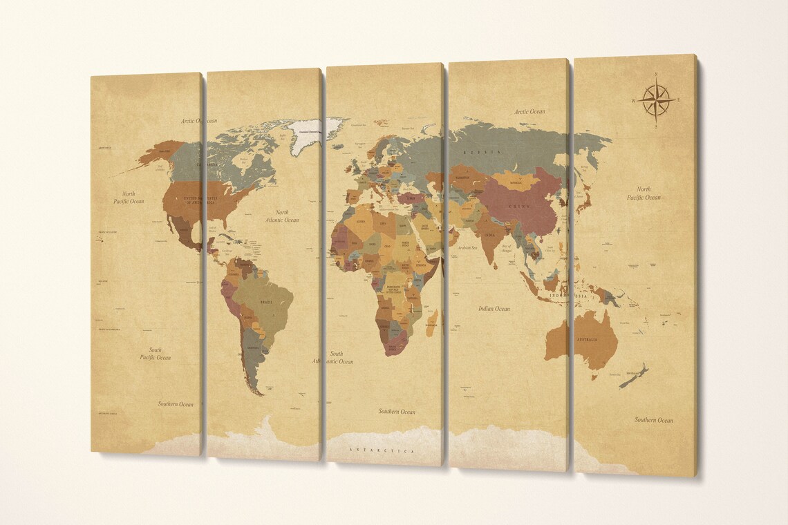 Push Pin Vintage Detailed World Map Leather Print/big Size | Etsy