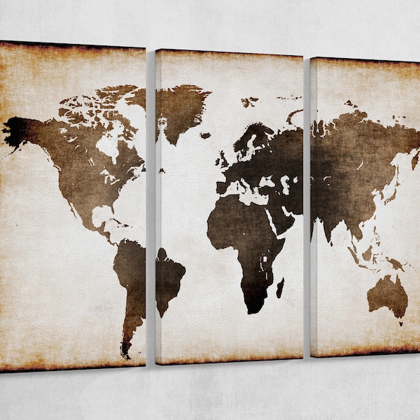 3 Panel World Map - Etsy