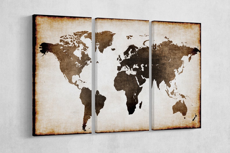 Burnt Old World Map Illustration Leather Print/Multi Panel | Etsy