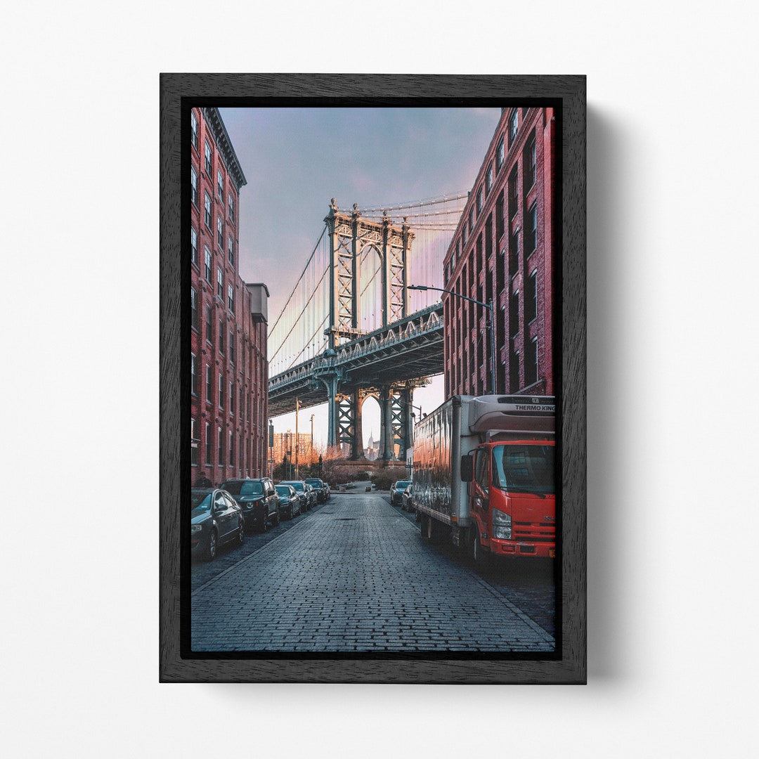 Manhattan Bridge NYC DUMBO PETA Approved Eco Leather Canvas Framed Wall ...