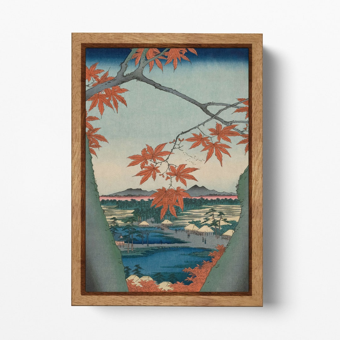 Maple Trees at Mama, Tekona Shrine and Linked Bridge Utagawa Hiroshige Canvas Wall Art Eco ...