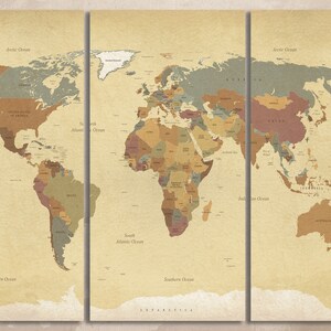 Push Pin Vintage Detailed World Map Leather Print/big Size World Map ...