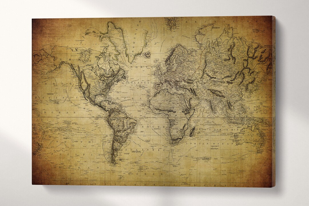 Vintage Map of the World 1814 Wall Art Canvas Eco Leather Print, Made ...