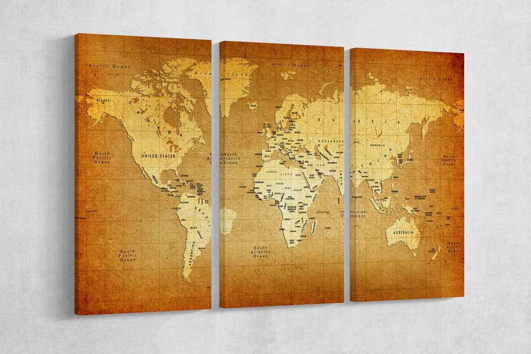 Detailed Old World Map Leather Print/vintage World Map/large World Map ...