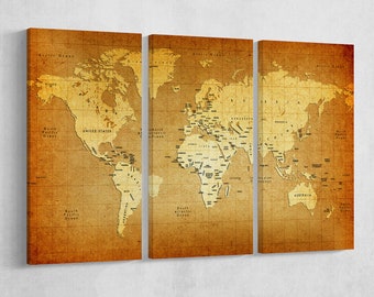 Large Wall Art World Map Leather Print/vintage World Map | Etsy Australia