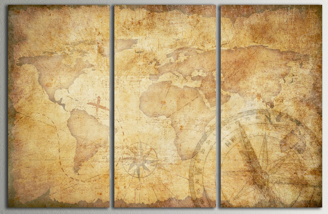 Aged Treasure Map Leather Print/large World Map/extra Large - Etsy