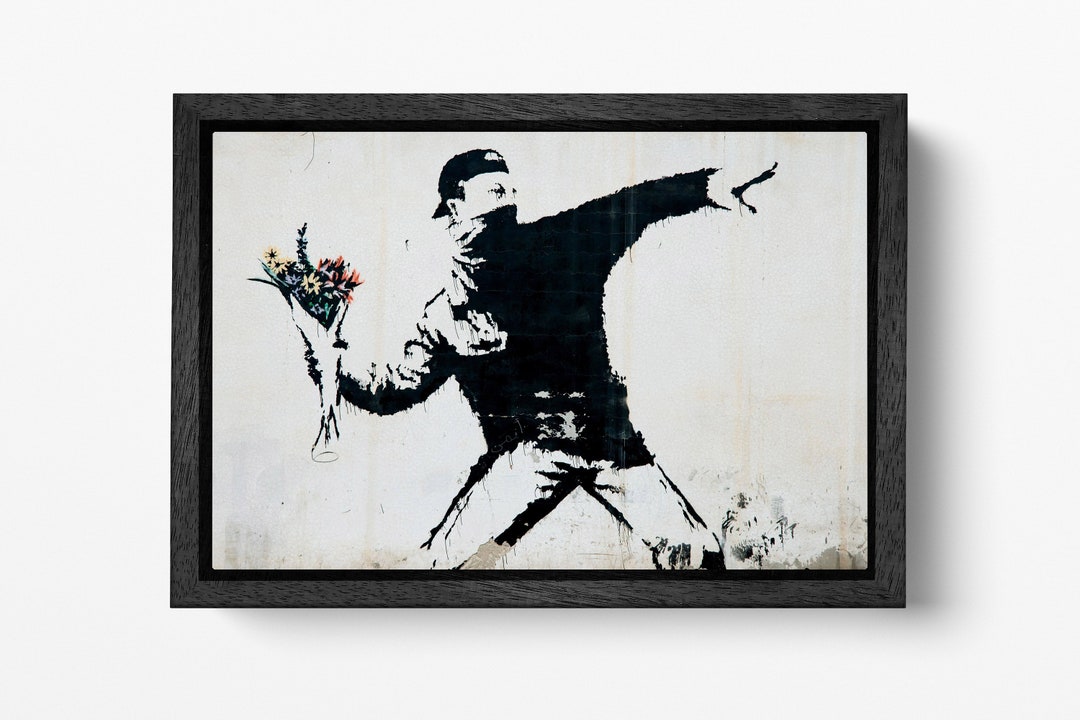 Rage, Flower Thrower Banksy Wall Art Leather Print Floating Frame ...