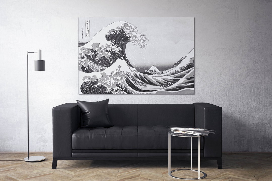 The the Great Wave off Kanagawa Black and White Canvas Wall - Etsy