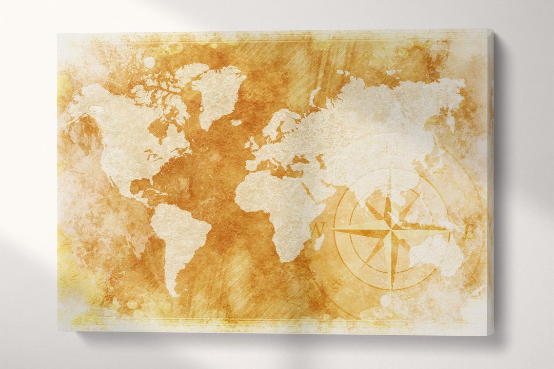 Rustic World Map Canvas Eco Leather Print, Made in Italy! - Etsy