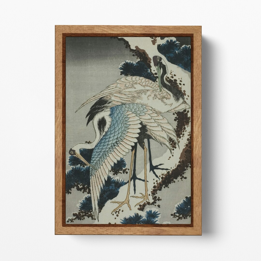 Hokusai Cranes on Pine Branch Vegan Leather Art Print - Made in Italy ...