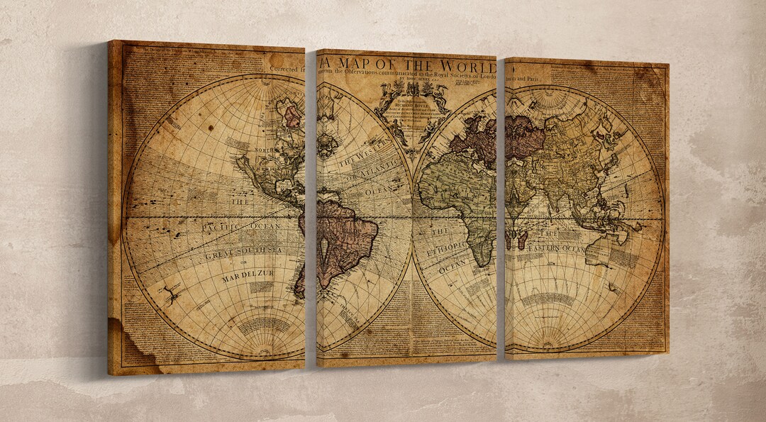 Vintage World Map Leather Print: Large Antique Style Wall Art - Etsy
