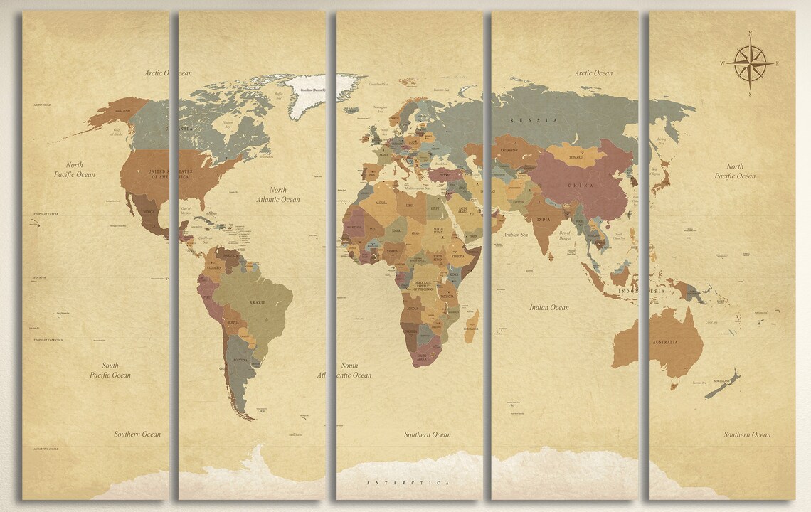 Push Pin Vintage Detailed World Map Leather Print/big Size | Etsy