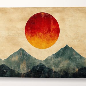 Abstract Japanese Landscape Red Sun PETA Approved Eco Leather Single ...