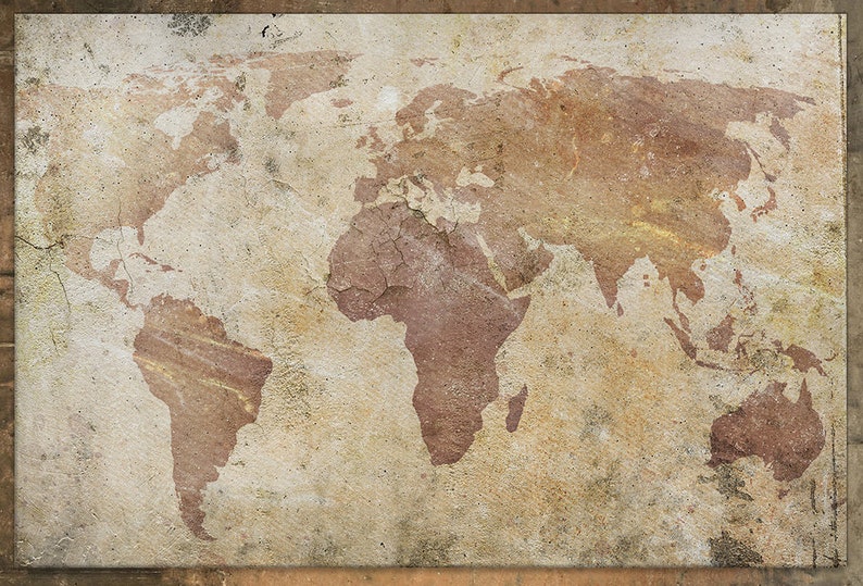 Cracked World Map Leather Print/vintage World Map/wall | Etsy