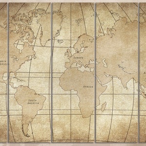 Vintage World Map With Continents Leather Print/multi Panel World Map ...