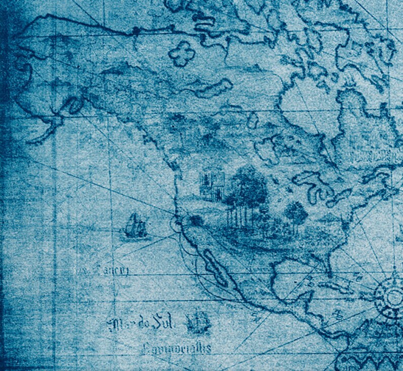 Blue Ancient World Map Leather Print/large Wall Art/large Wall | Etsy