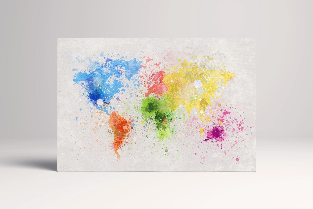 World Map Color Paint Leather Print/large Wall Art/world Map Artwork ...