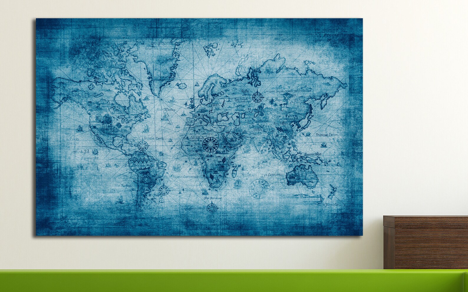 Blue Ancient World Map Leather Print/large Wall Art/large Wall | Etsy