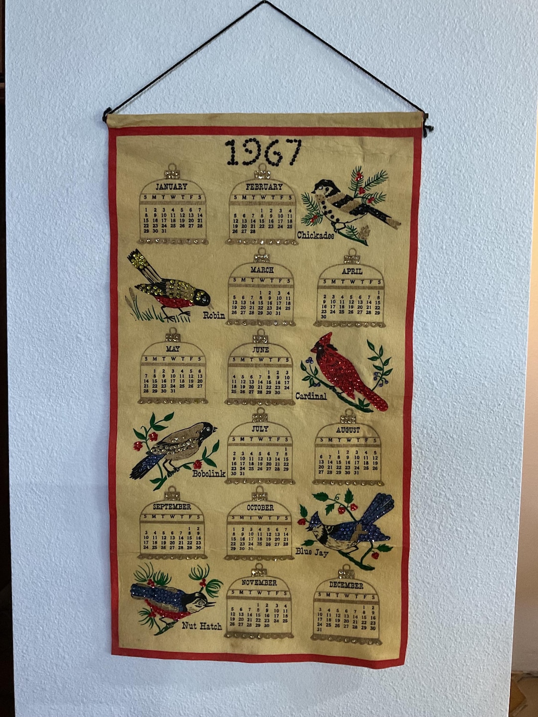 Vintage 1967 Winter Themed Calendar With Sequins - Hand Sewn - Etsy