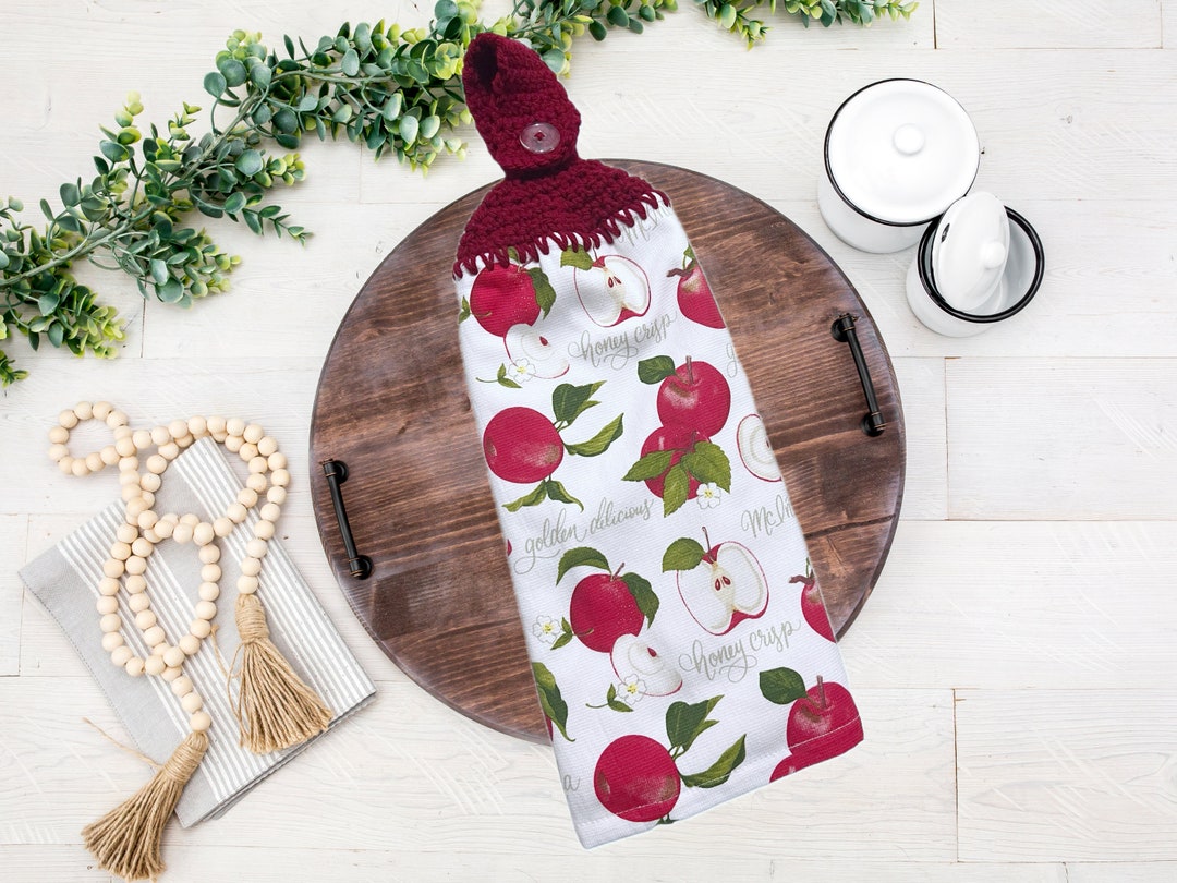 Apple Hanging Dish Towel, Crochet Top Apple Kitchen Towel, Apple ...