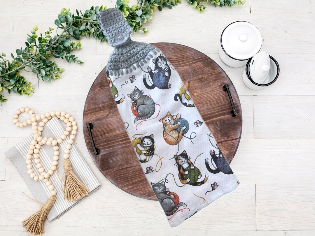 Cat Kitchen Towel, Cat Dish Towel, Cat Hanging Kitchen Towel, Crochet ...