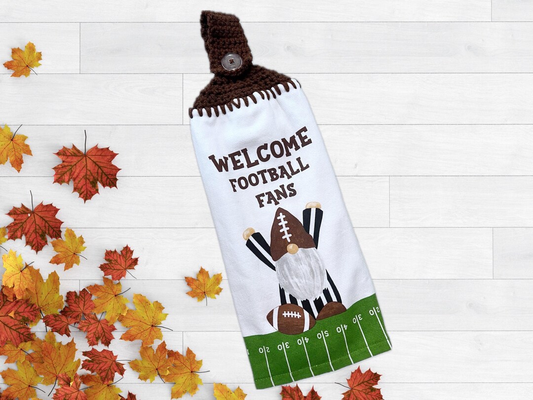 Football Hanging Kitchen Hand Towels With Crochet Topper, Football ...