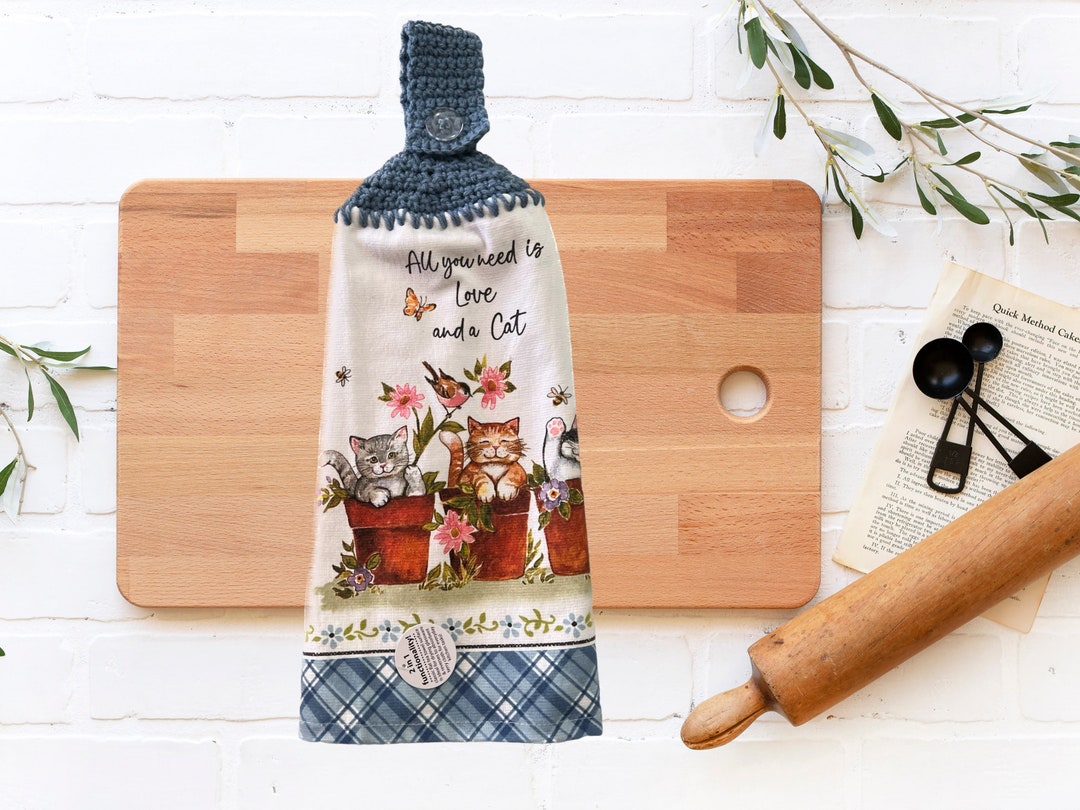 Cat Kitchen Towel, Cat Dish Towel, Cat Hanging Kitchen Towel, Crochet ...
