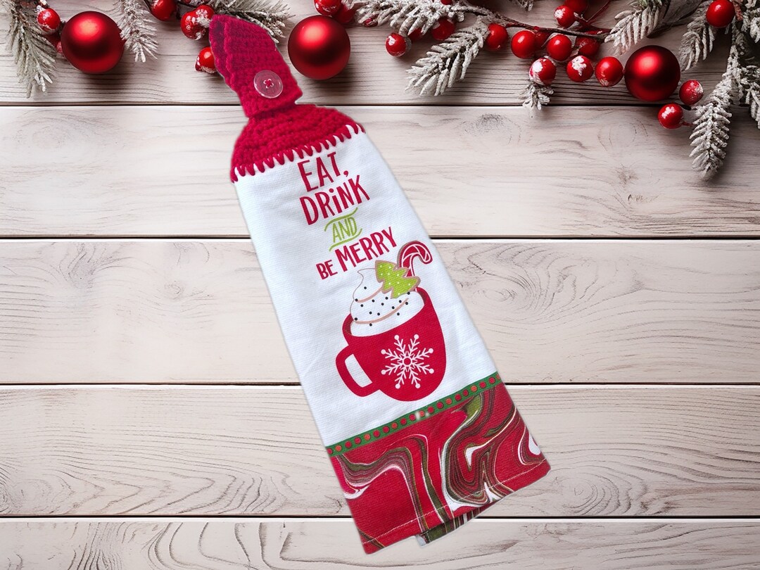 Handmade Christmas Holiday Hand Towel With Crochet Topper, Festive ...