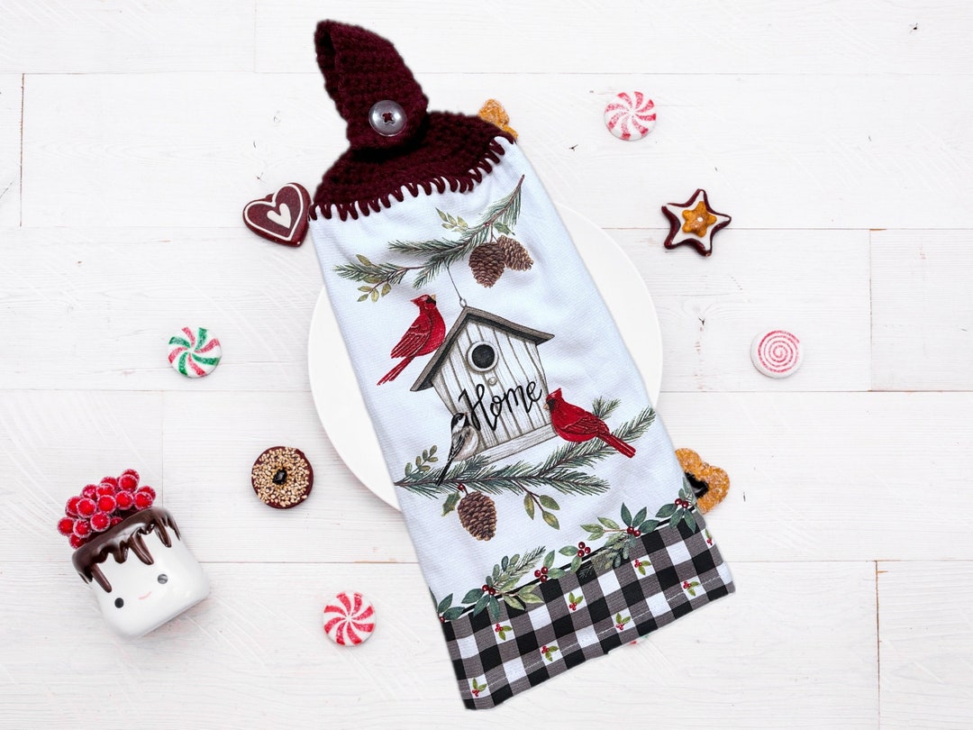 Cardinal Hanging Kitchen Towels With Button Topper, Christmas Kitchen ...