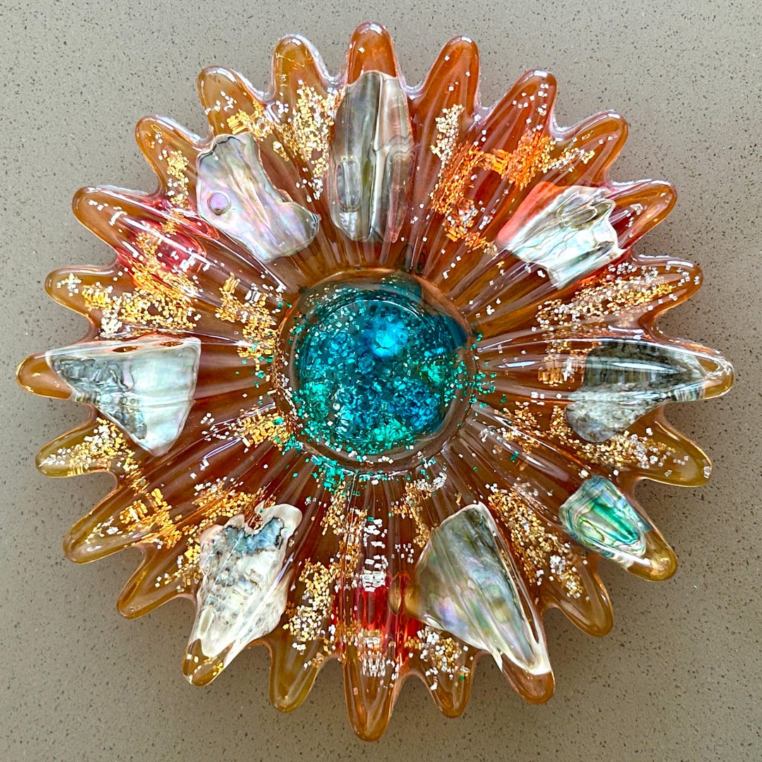 Groovy 60s Lucite Trivet — Abalone Blue Starburst Flower Magic! Crushed ...